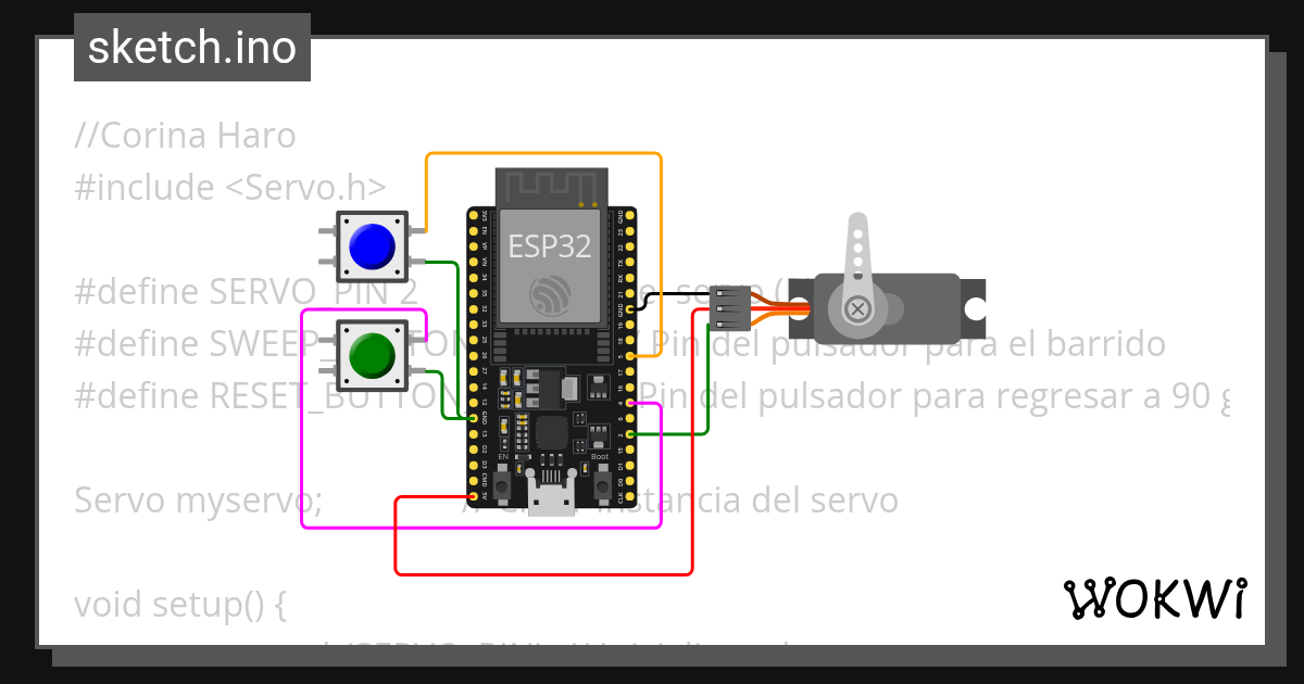 Corina Haro Movimiento de un Servo Motor - Wokwi ESP32, STM32, Arduino Simulator