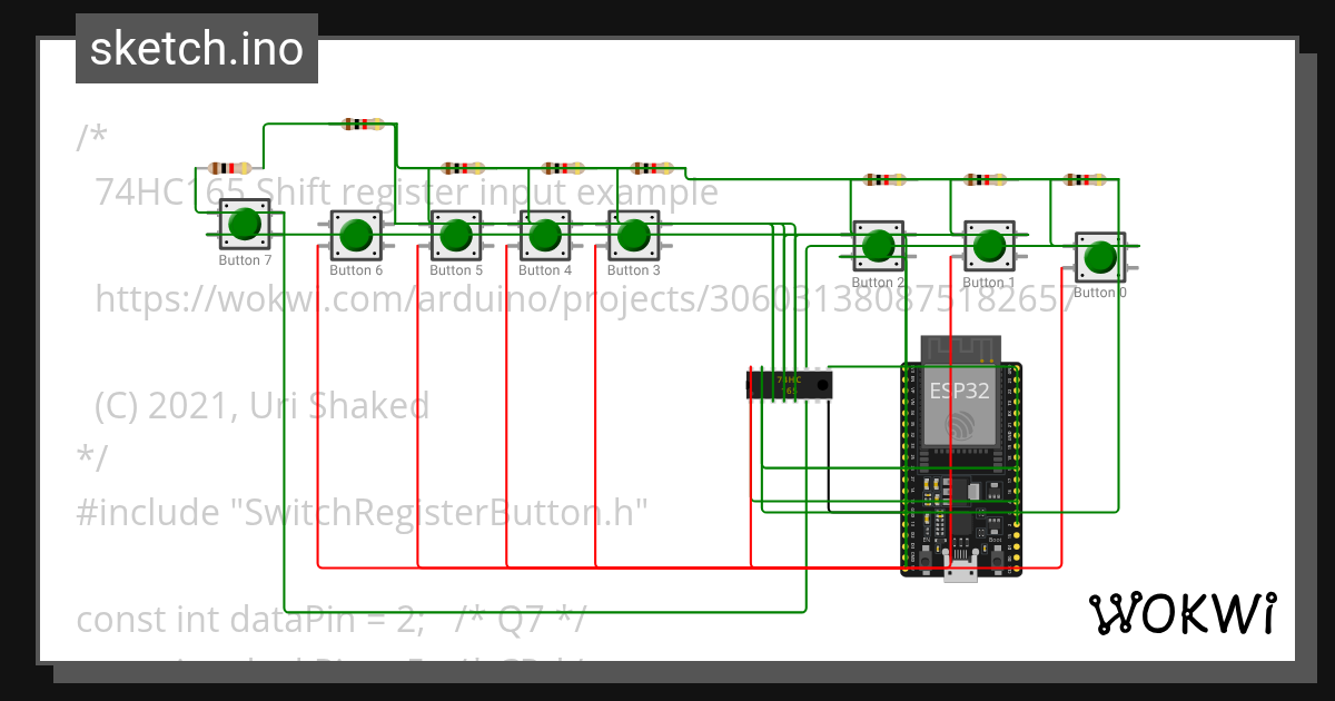 SwitchRegisterButton Test - Wokwi ESP32, STM32, Arduino Simulator