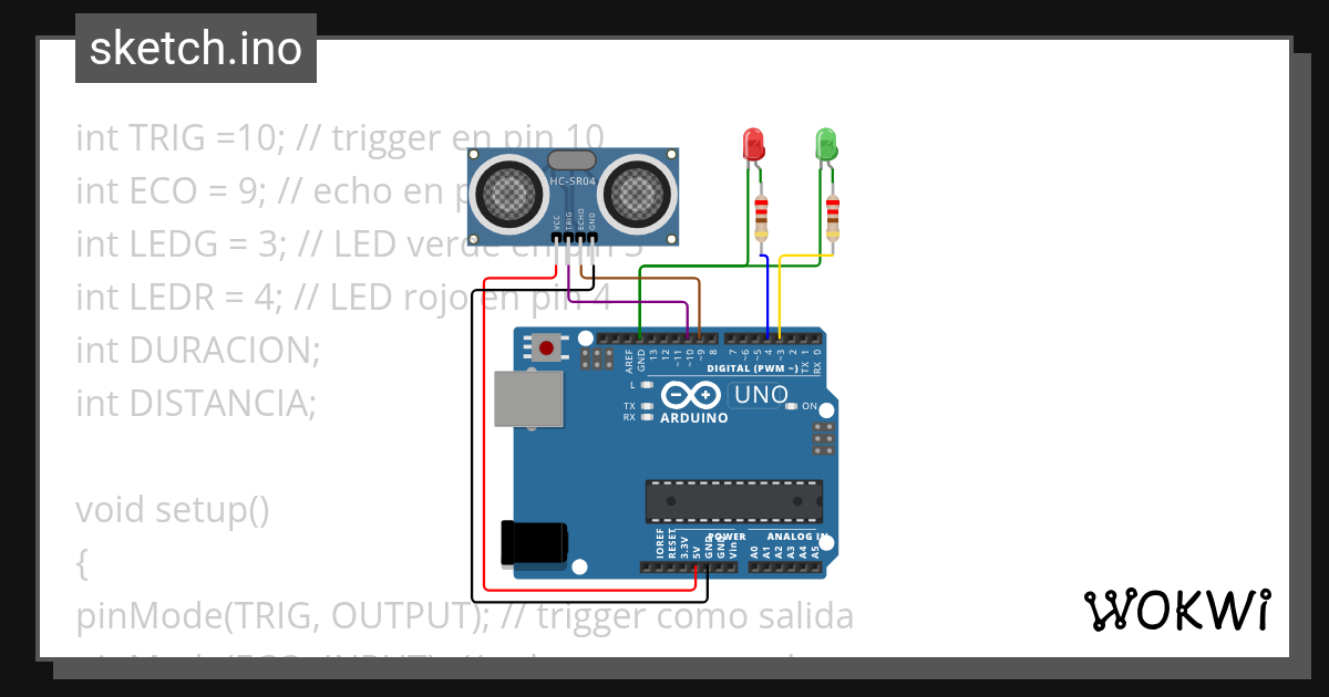 ULTRASONIDO-2LED - Wokwi ESP32, STM32, Arduino Simulator