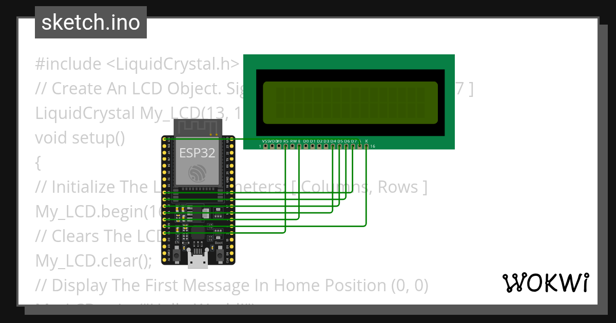 INTERFACING LCD - Wokwi ESP32, STM32, Arduino Simulator