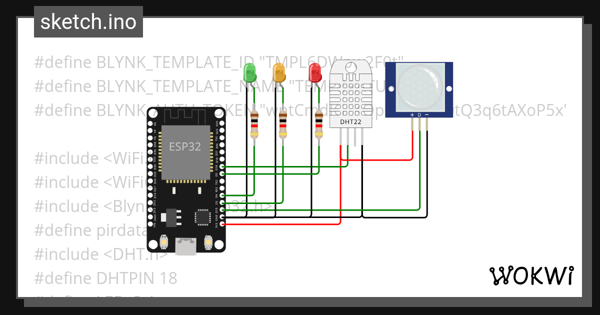 TEMP PIR dan LED 1 - Wokwi ESP32, STM32, Arduino Simulator