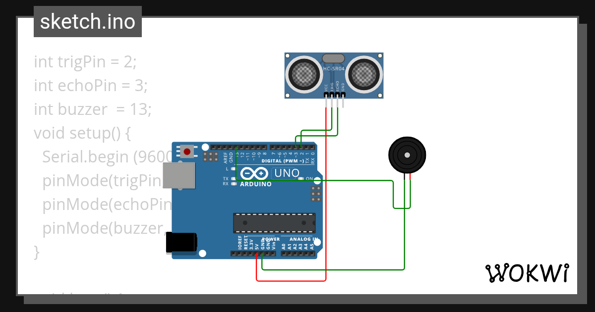 Distance sensor buzzer - Wokwi ESP32, STM32, Arduino Simulator