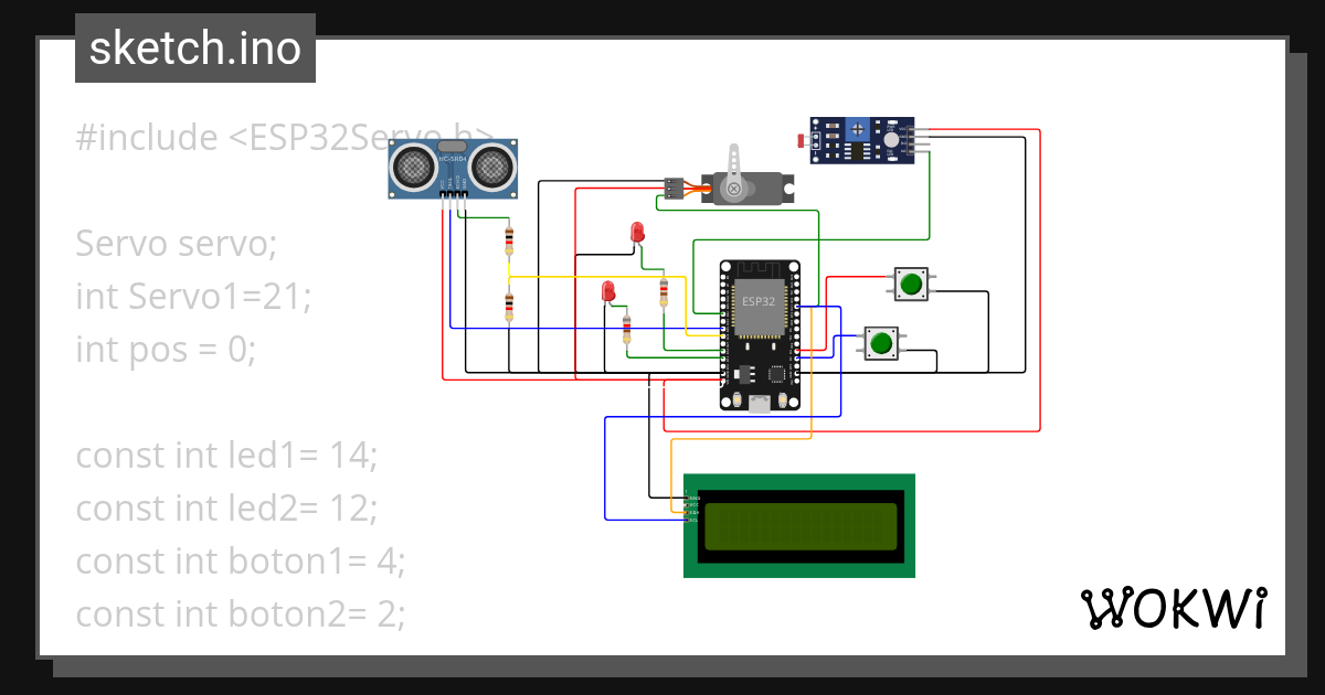 servomotor SENSOR DE LUZ Y PROXIMIDAD LCD - Wokwi ESP32, STM32, Arduino Simulator