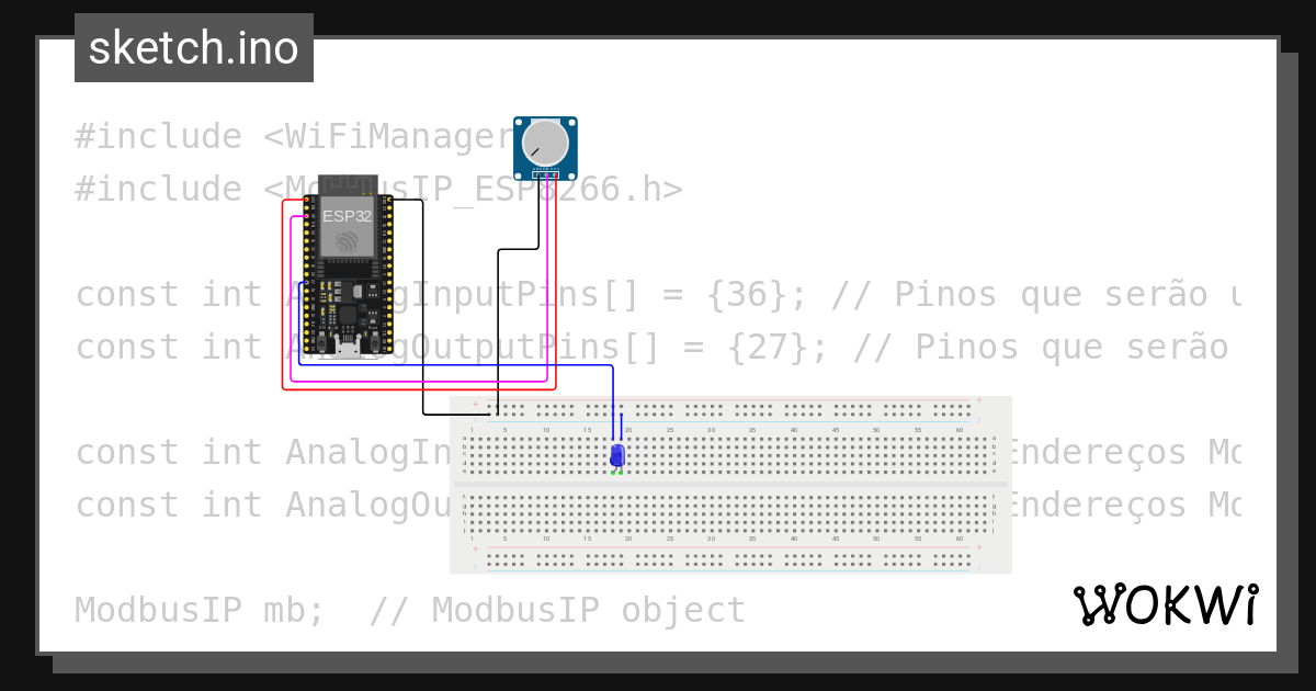 Modbus Tcpip Codesys Esp32 7 Variáveis Analógicas Wokwi Esp32 Stm32 Arduino Simulator 
