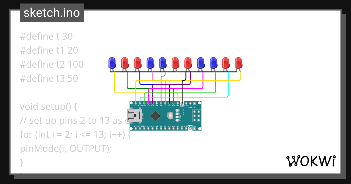 led 7 effect - Wokwi ESP32, STM32, Arduino Simulator