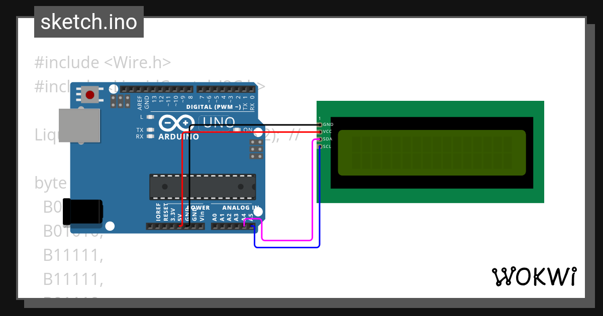 8Caracteres I2C - Wokwi ESP32, STM32, Arduino Simulator