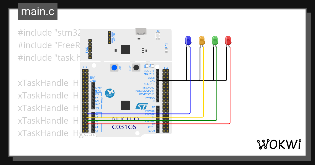 Freertos gestion tâches - Wokwi ESP32, STM32, Arduino Simulator