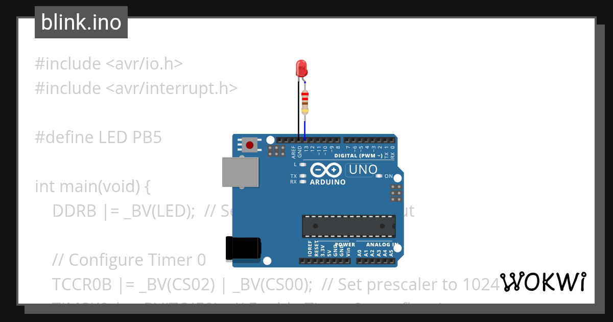 blink.ino Busywait (3) - Wokwi ESP32, STM32, Arduino Simulator