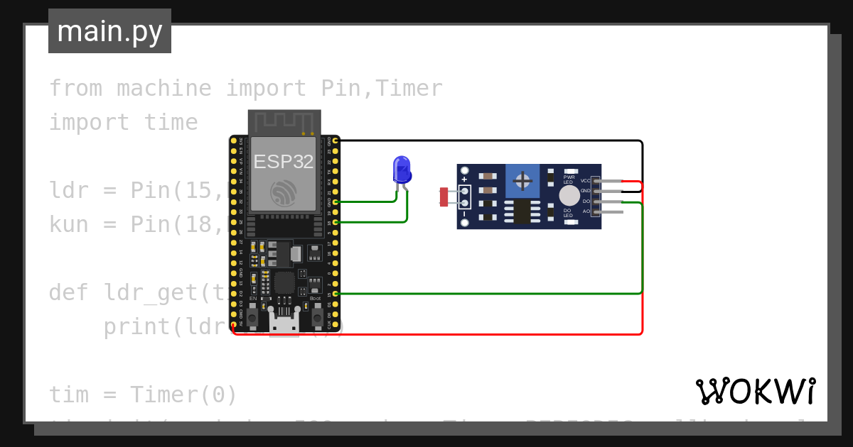 光敏电阻小夜灯 Wokwi Esp32 Stm32 Arduino Simulator