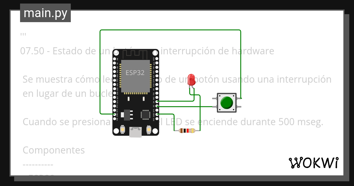 Esp32 de esp32 con led y resistencia - Wokwi ESP32, STM32, Arduino Simulator
