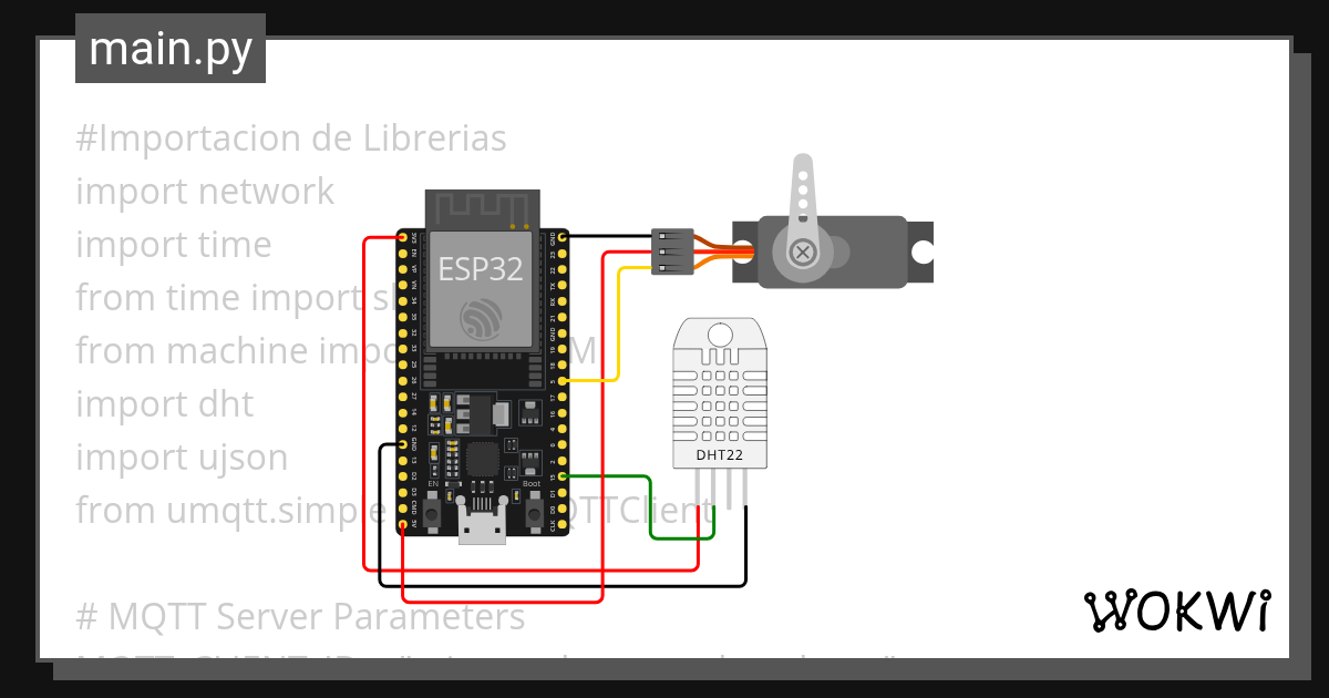 Integracion DHT22 y Servo - Wokwi ESP32, STM32, Arduino Simulator