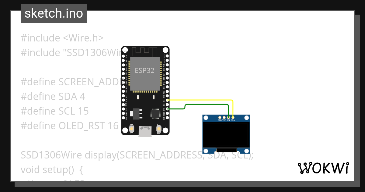 esp32 OLED ThingPulse - Wokwi ESP32, STM32, Arduino Simulator