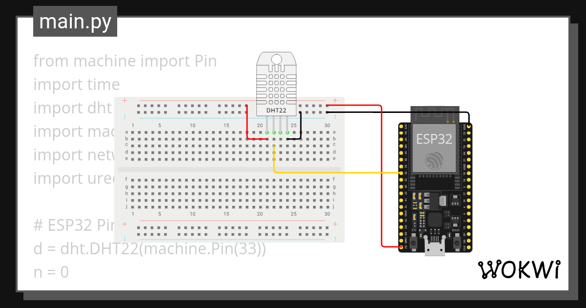 project sensor DHT22 - Wokwi ESP32, STM32, Arduino Simulator