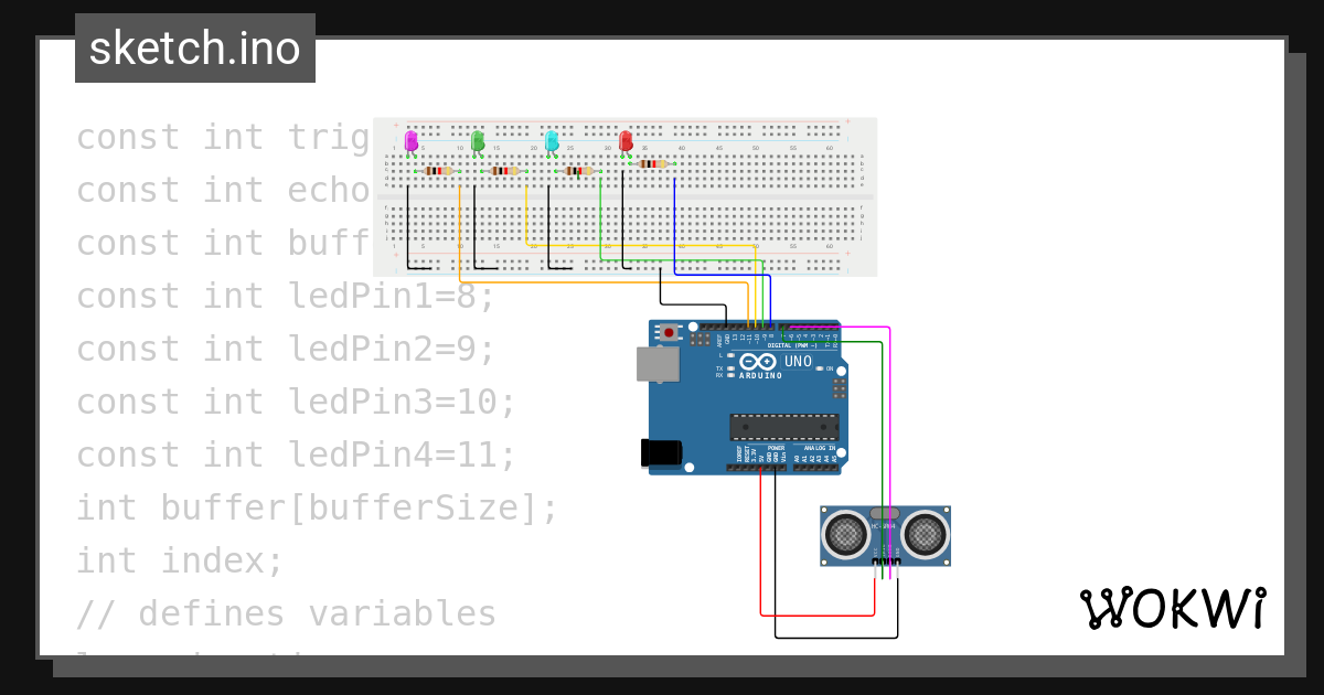 Ultrasound Sensor With 4 Leds Wokwi Esp32 Stm32 Arduino Simulator 1158