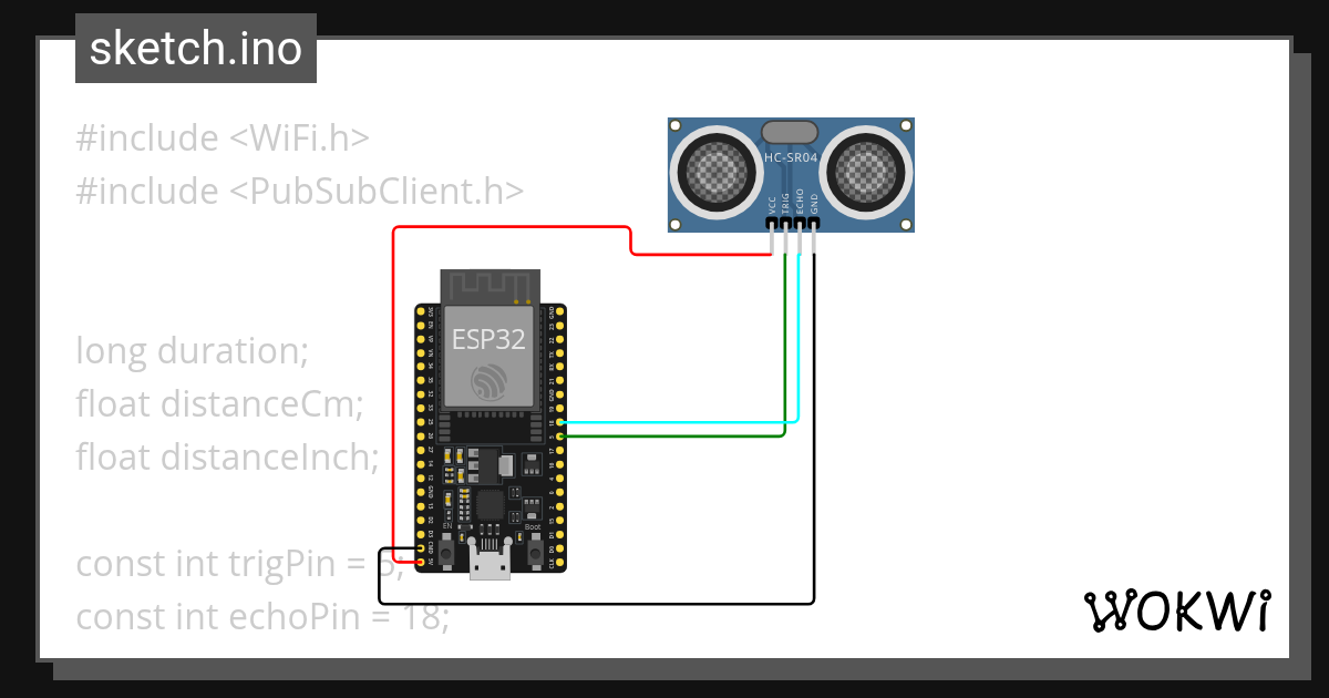 MQTT - Sensor ultrassom - Wokwi ESP32, STM32, Arduino Simulator