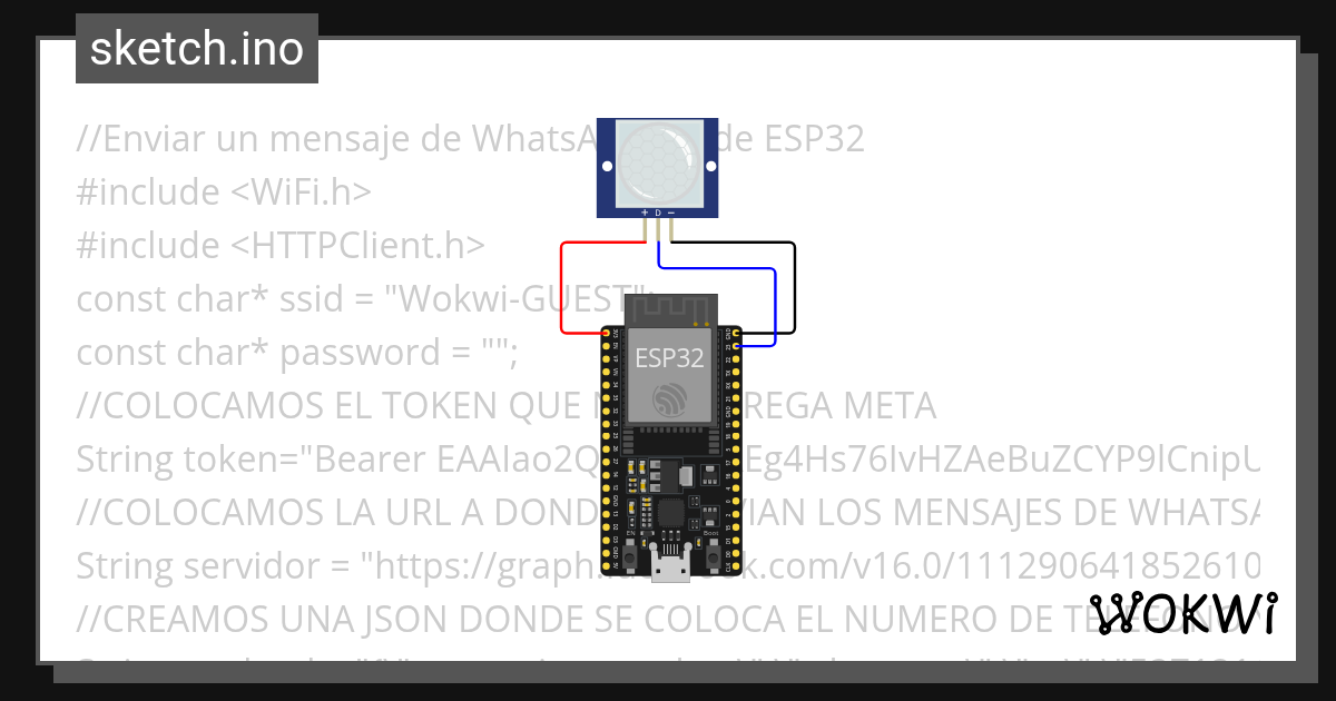ejercicio 27 PIR y envió de mensajes - Wokwi ESP32, STM32, Arduino Simulator