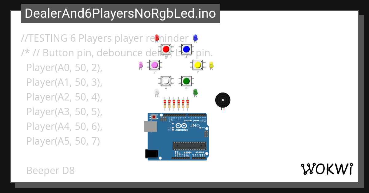 TESTING 6 Players player reminder - Wokwi ESP32, STM32, Arduino Simulator