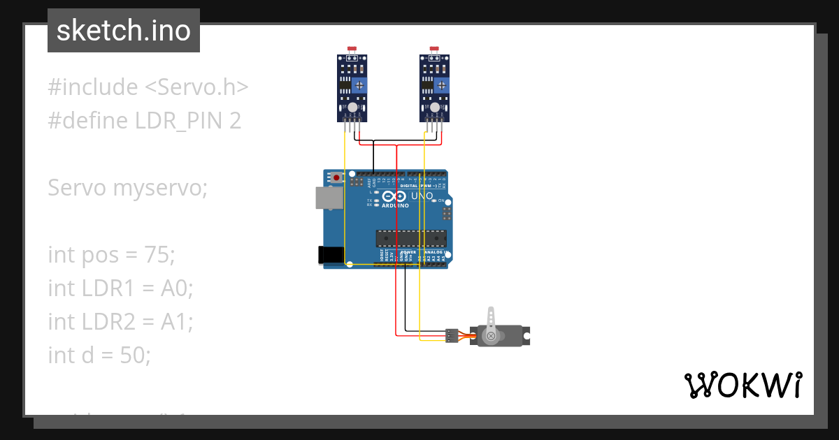 2 LDR and Servo - Wokwi ESP32, STM32, Arduino Simulator