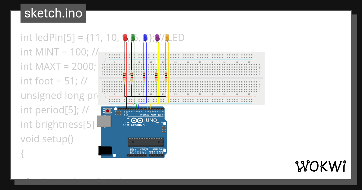五流水灯 Copy (2) - Wokwi ESP32, STM32, Arduino Simulator