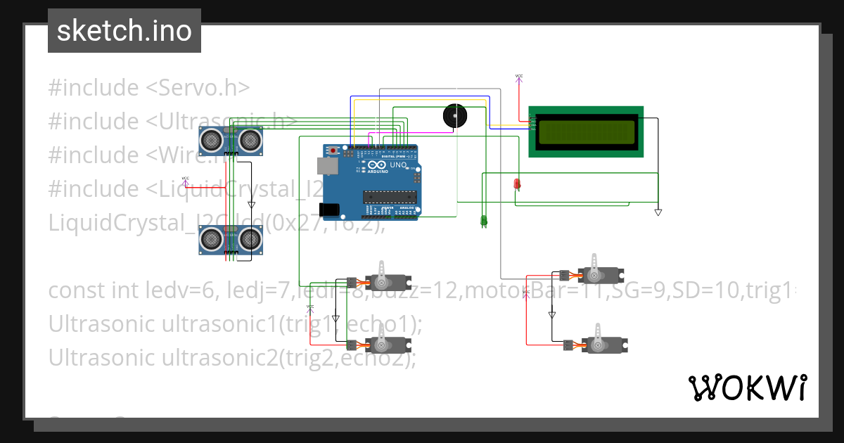 ultrasonic +lcd+servo - Wokwi ESP32, STM32, Arduino Simulator