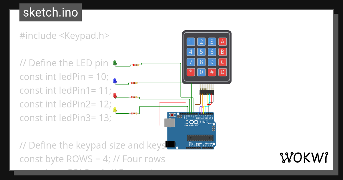KEYPAD AND LED - Wokwi ESP32, STM32, Arduino Simulator