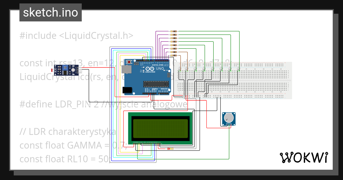 Photoresistor (LDR) +DIODS + DISPLAY - Wokwi ESP32, STM32, Arduino Simulator
