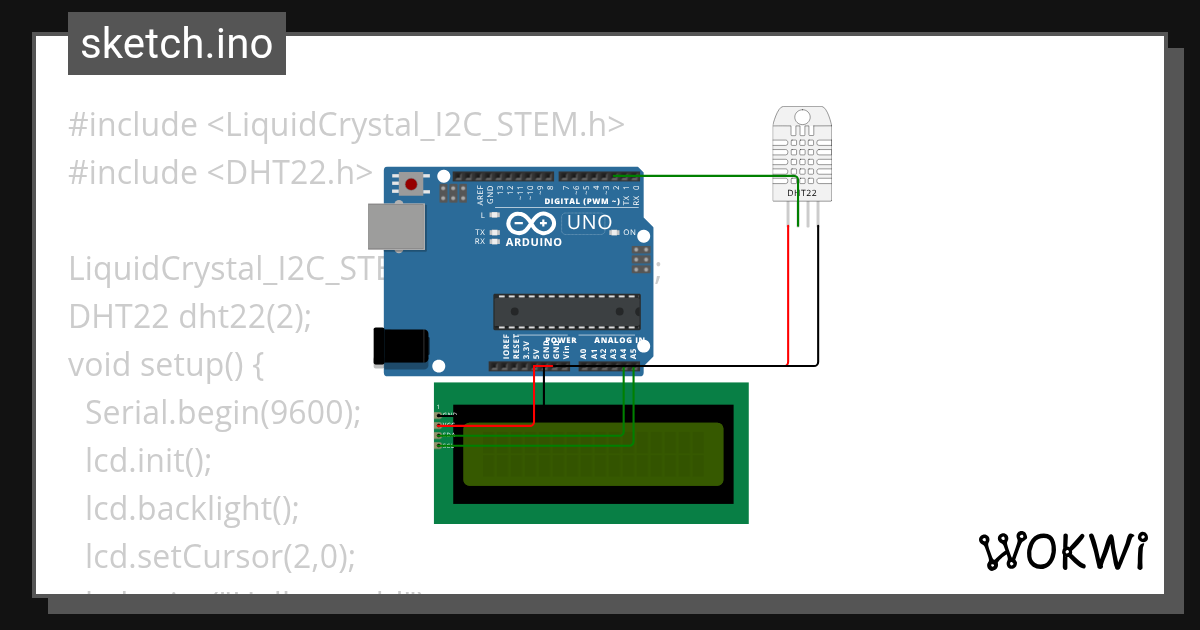 DHT22AndLCD1602 - Wokwi ESP32, STM32, Arduino Simulator