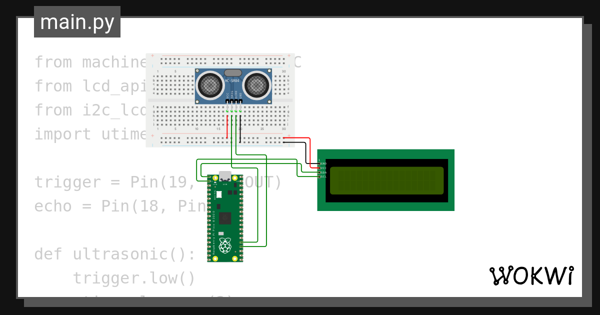 W9 Pi Pico With Ultrasonic Micropython Safi Syuhrah Wokwi Esp32 Stm32 Arduino Simulator