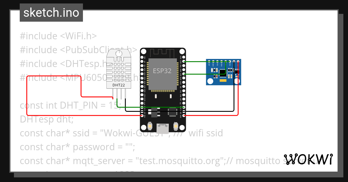 DHT+MPU+ESP32+MQTT - Wokwi ESP32, STM32, Arduino Simulator