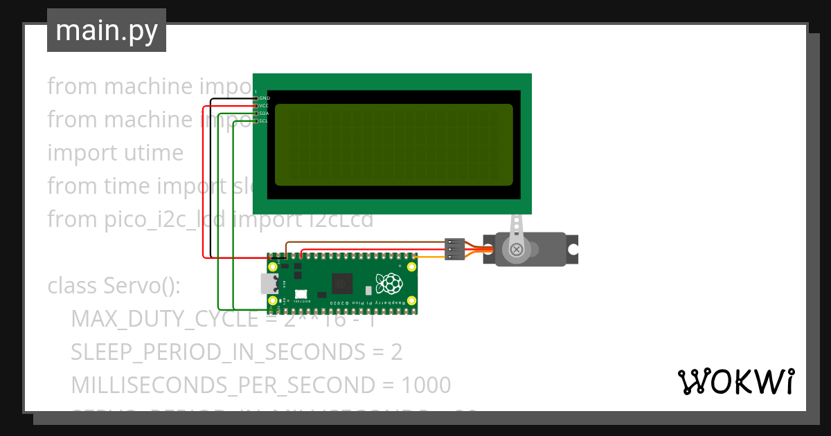 Pico PWM Servo with LCD - Wokwi ESP32, STM32, Arduino Simulator