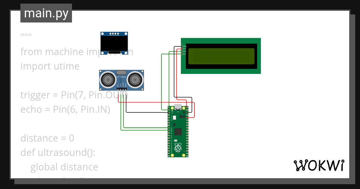 W9 Pi Pico with Ultrasonic MicroPython (H) Copy - Wokwi ESP32, STM32, Arduino Simulator