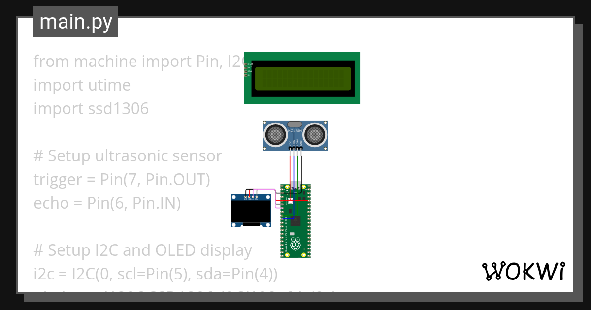 W9 Pi Pico with Ultrasonic MicroPython Copy - Wokwi ESP32, STM32, Arduino Simulator