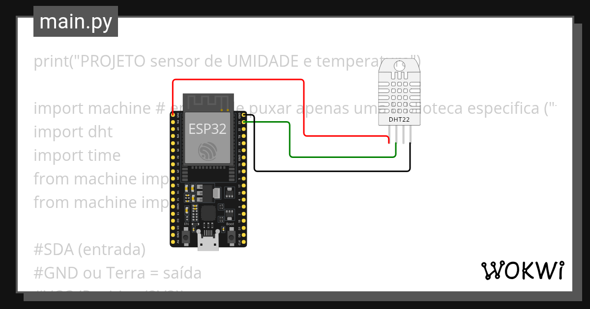 DTH22 primeiro projeto - Wokwi ESP32, STM32, Arduino Simulator