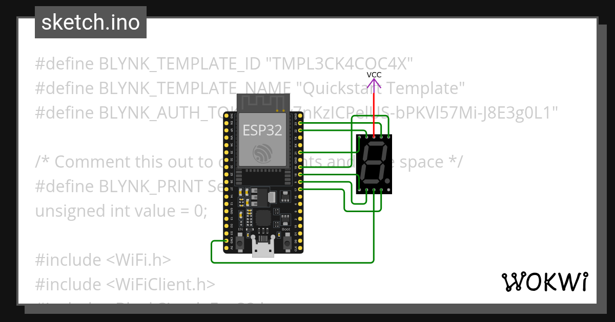 7 Segment Display via Cloud - Wokwi ESP32, STM32, Arduino Simulator