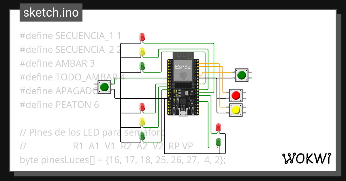 Semaforo Trabajo V2 - Wokwi ESP32, STM32, Arduino Simulator