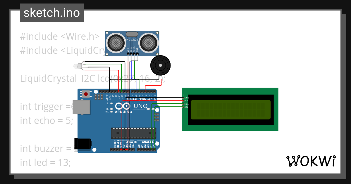 3d18-ultrasonic buzzer led lcd Copy (2) - Wokwi ESP32, STM32, Arduino Simulator