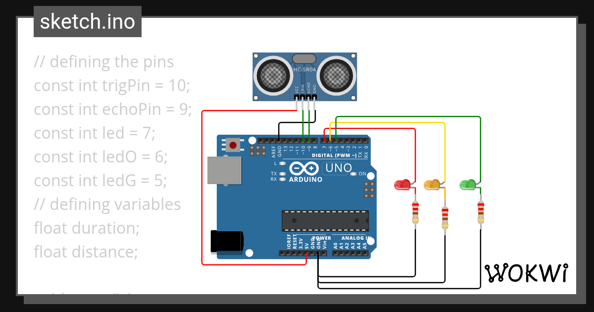 ultraSonic 3 leds - Wokwi ESP32, STM32, Arduino Simulator