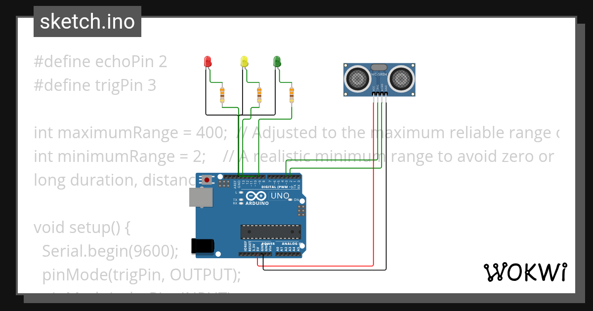 sensor HC-SR04 Ultrasonic distance sensor - Wokwi ESP32, STM32, Arduino Simulator