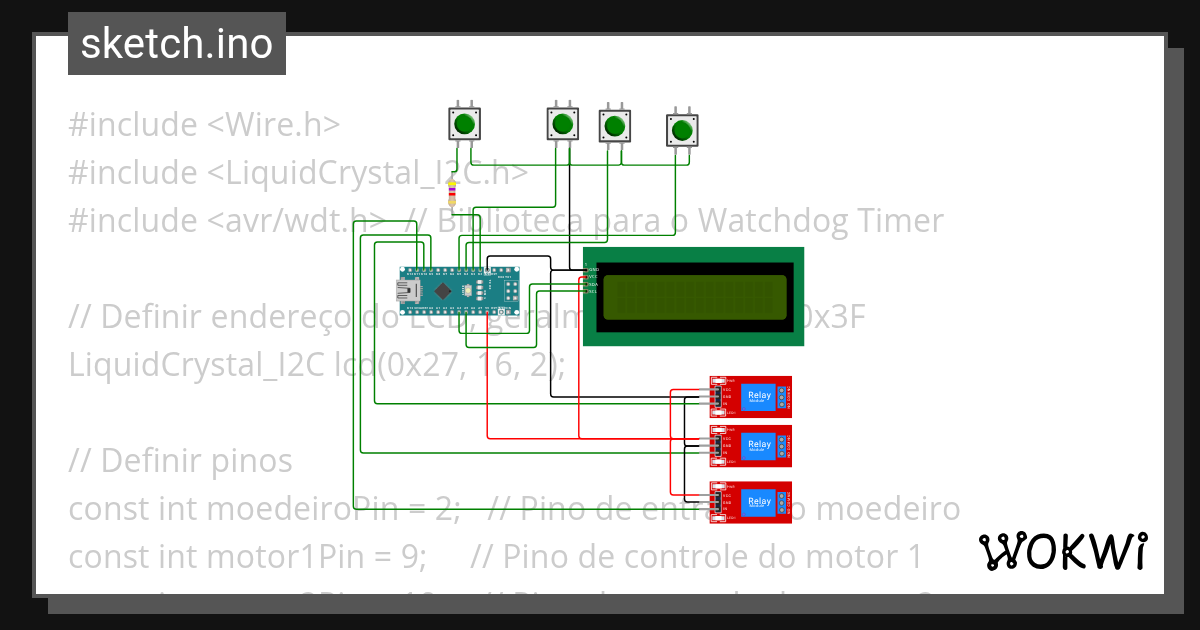 maquina venda Com match dog tres botoes Copy - Wokwi ESP32, STM32, Arduino Simulator