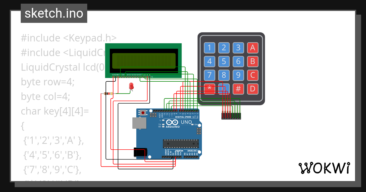 lcd nad led and buzzer and keypad lcd - Wokwi ESP32, STM32, Arduino Simulator