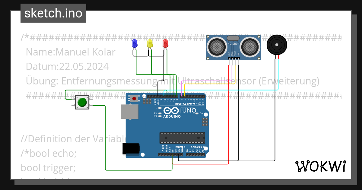 Entfernungsmessung mit Ultraschallsensor (Erweiterung) - Wokwi ESP32, STM32, Arduino Simulator
