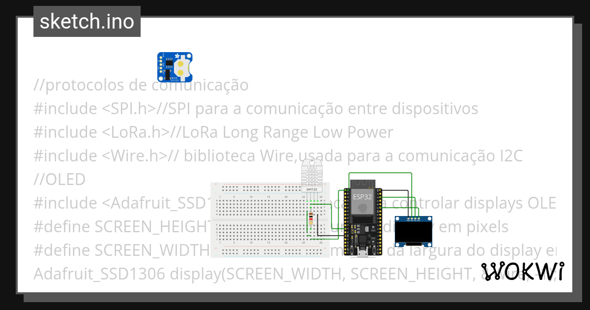 SSD1306 DHT LoRa32 - Wokwi ESP32, STM32, Arduino Simulator