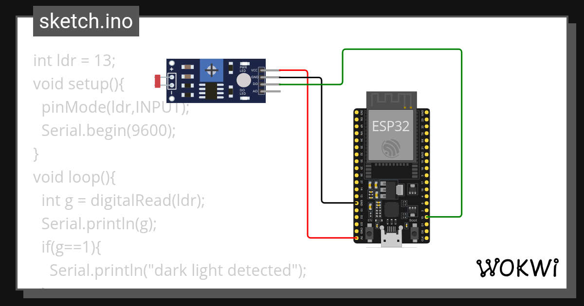 LDR sensor - Wokwi ESP32, STM32, Arduino Simulator