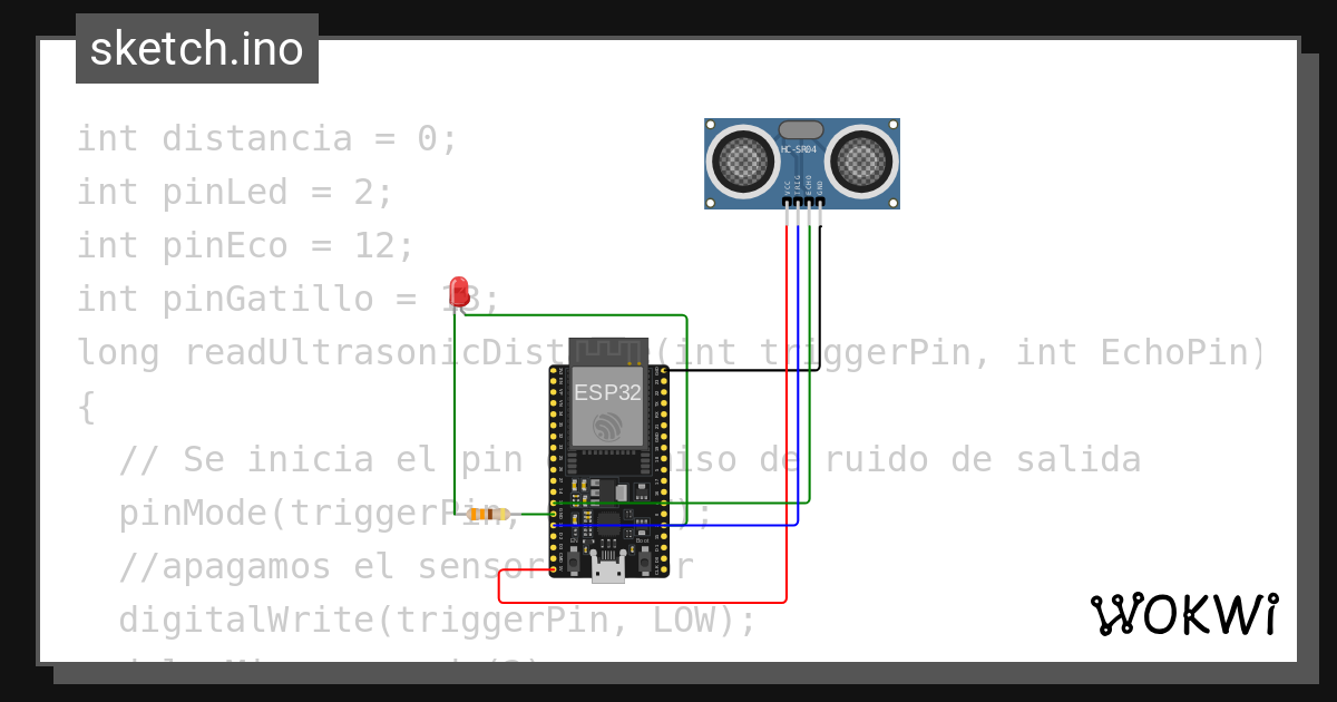 Sensor Ultrasónico Led Wokwi Esp32 Stm32 Arduino Simulator