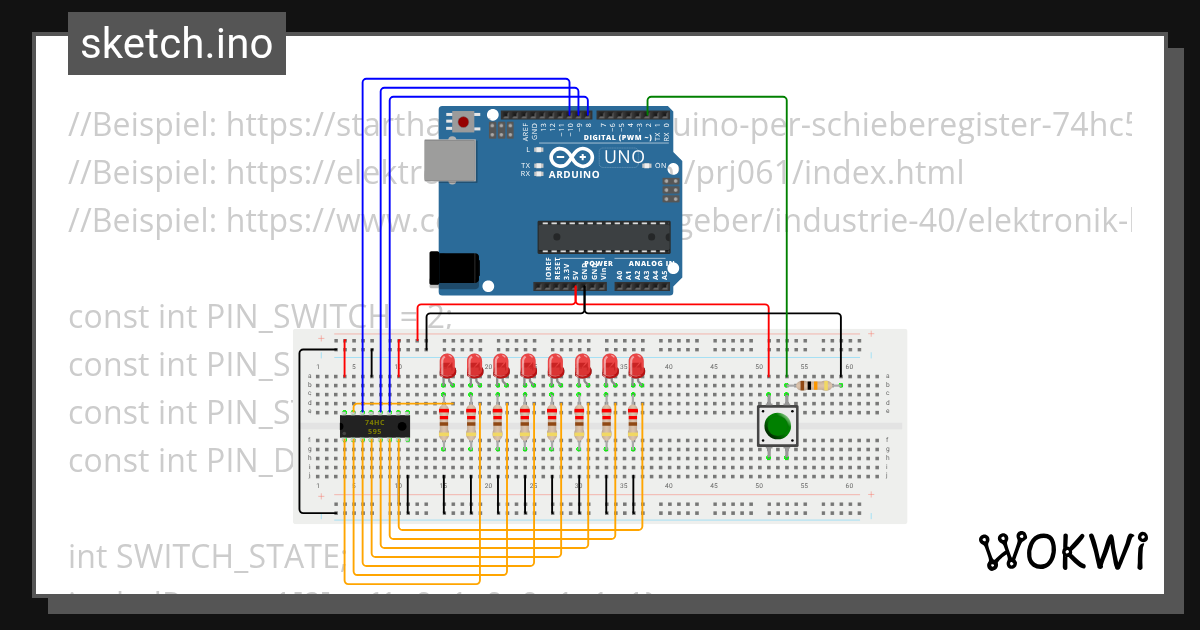 74HC595-Array - Wokwi ESP32, STM32, Arduino Simulator