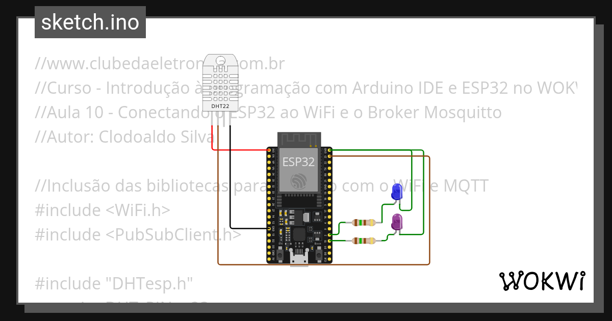 Aula 10 - Dashboard leitura do DHT22 - Wokwi ESP32, STM32, Arduino Simulator