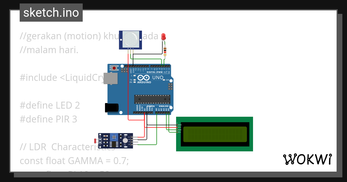 Sensor Gerak Dan Cahaya - Wokwi ESP32, STM32, Arduino Simulator