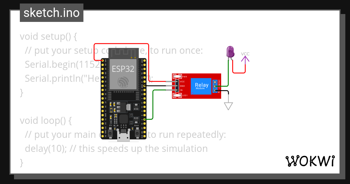 CIRCUIT RELAY NO - Wokwi ESP32, STM32, Arduino Simulator