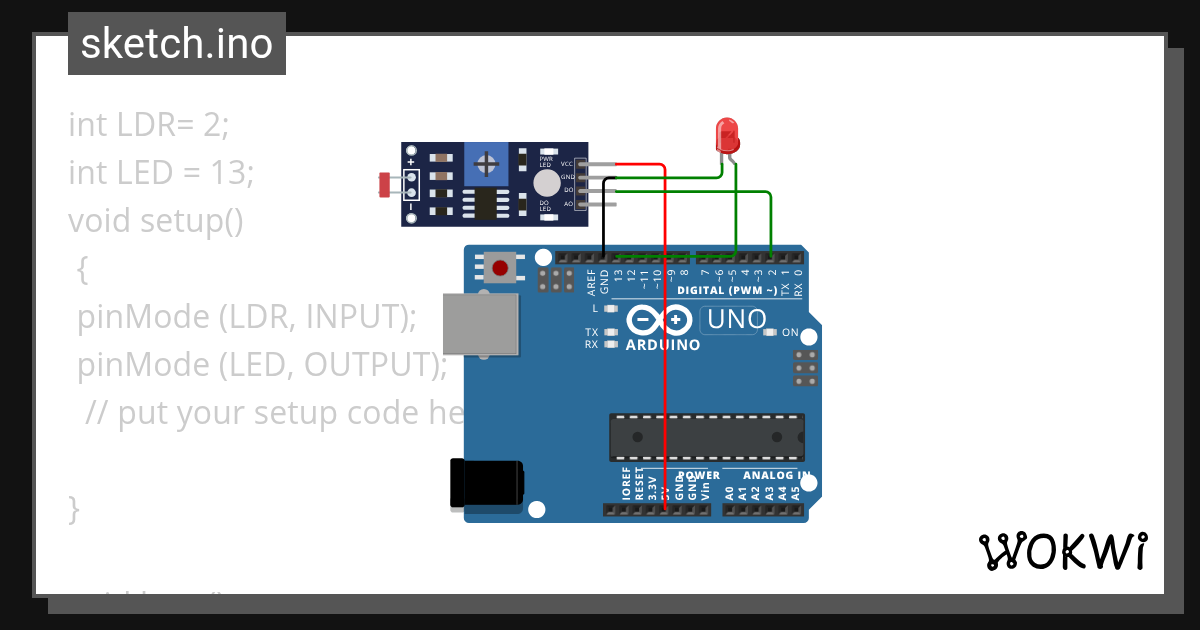 LED with LDR sensor - Wokwi ESP32, STM32, Arduino Simulator LED with LDR sensor - Wokwi ESP32, STM32, Arduino Simulator