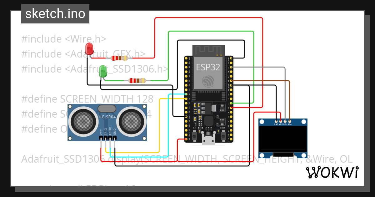 Ultrasonic Sensor & OLED Display - Wokwi ESP32, STM32, Arduino Simulator